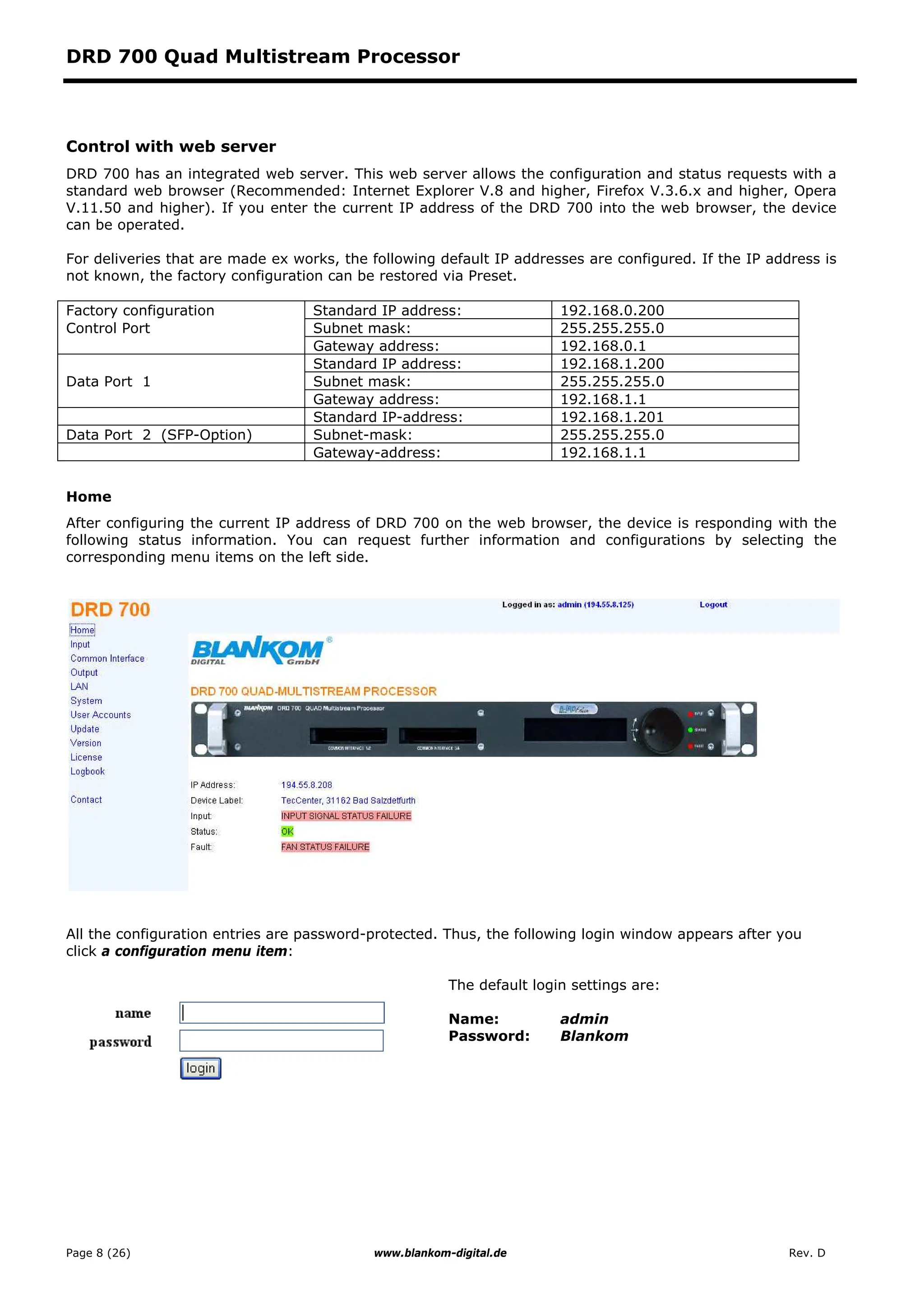 Blankom B-IRD Falcon DRD 700 User Manual | PDF