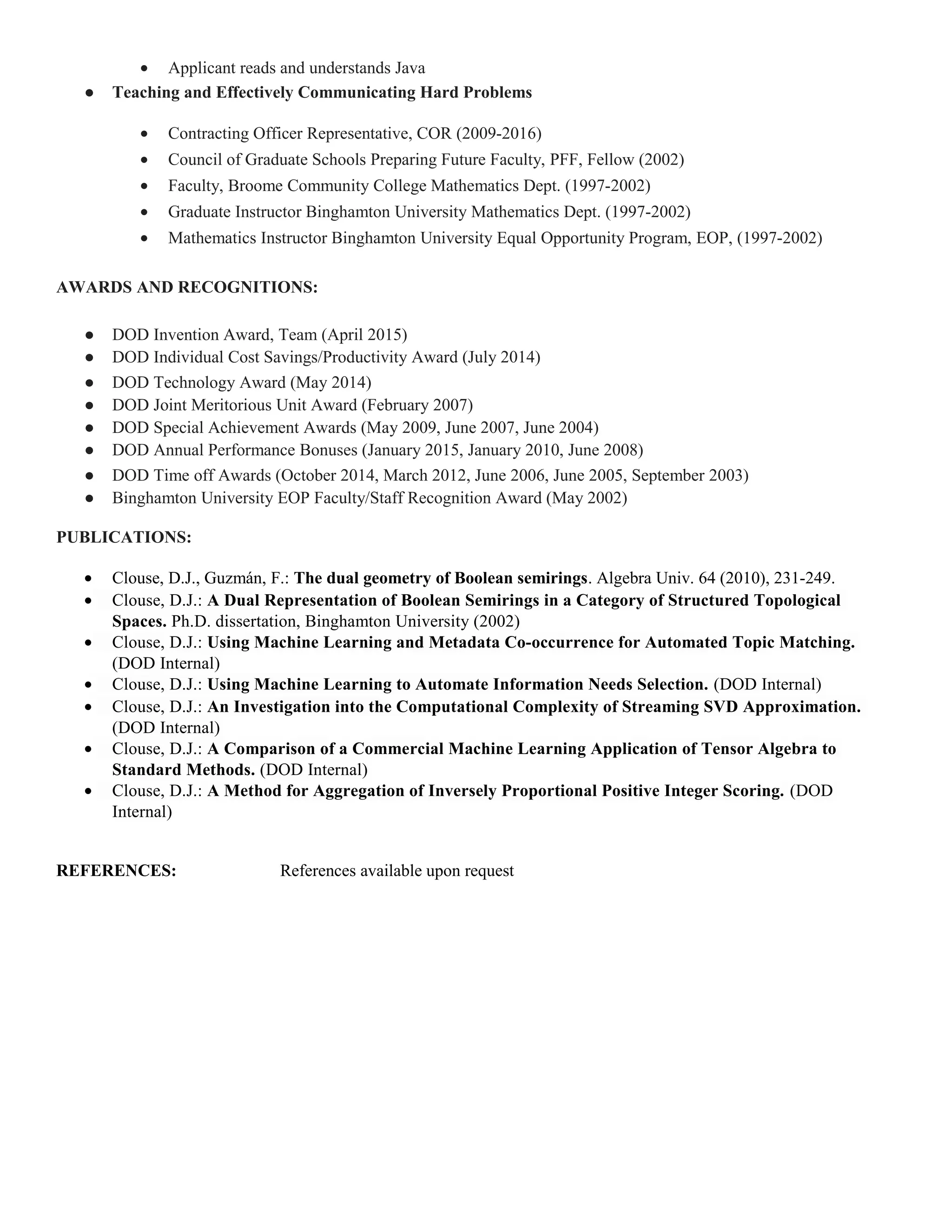 Dr Daniel J Clouse Resume | DOC