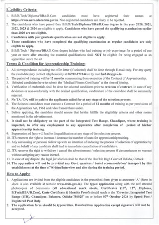 DRDO Recruitment 2024 - Integrated Test Range (ITR) | PDF