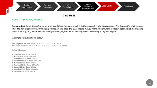 Integer Optimisation for Dream 11 Cricket Team Selection | PPTX