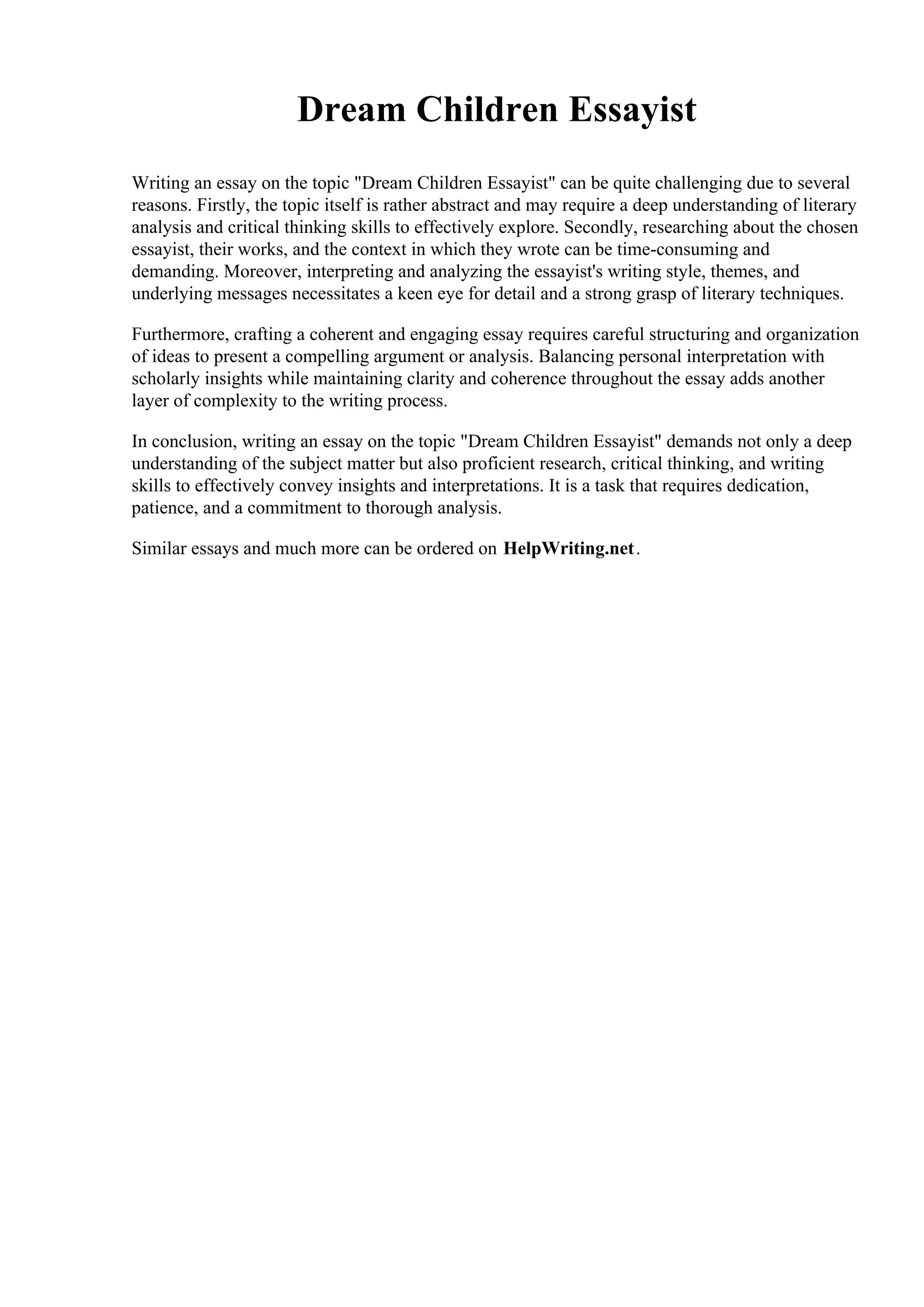 Dream Children Essayist.pdf | Homework and Study | Education