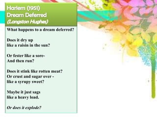 Analysis of Dream Deferrred | PPTX | Poetry | Books and Literature