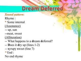 Analysis of Dream Deferrred | PPTX | Poetry | Books and Literature