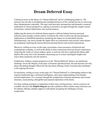 Dream Deferred Essay | PDF