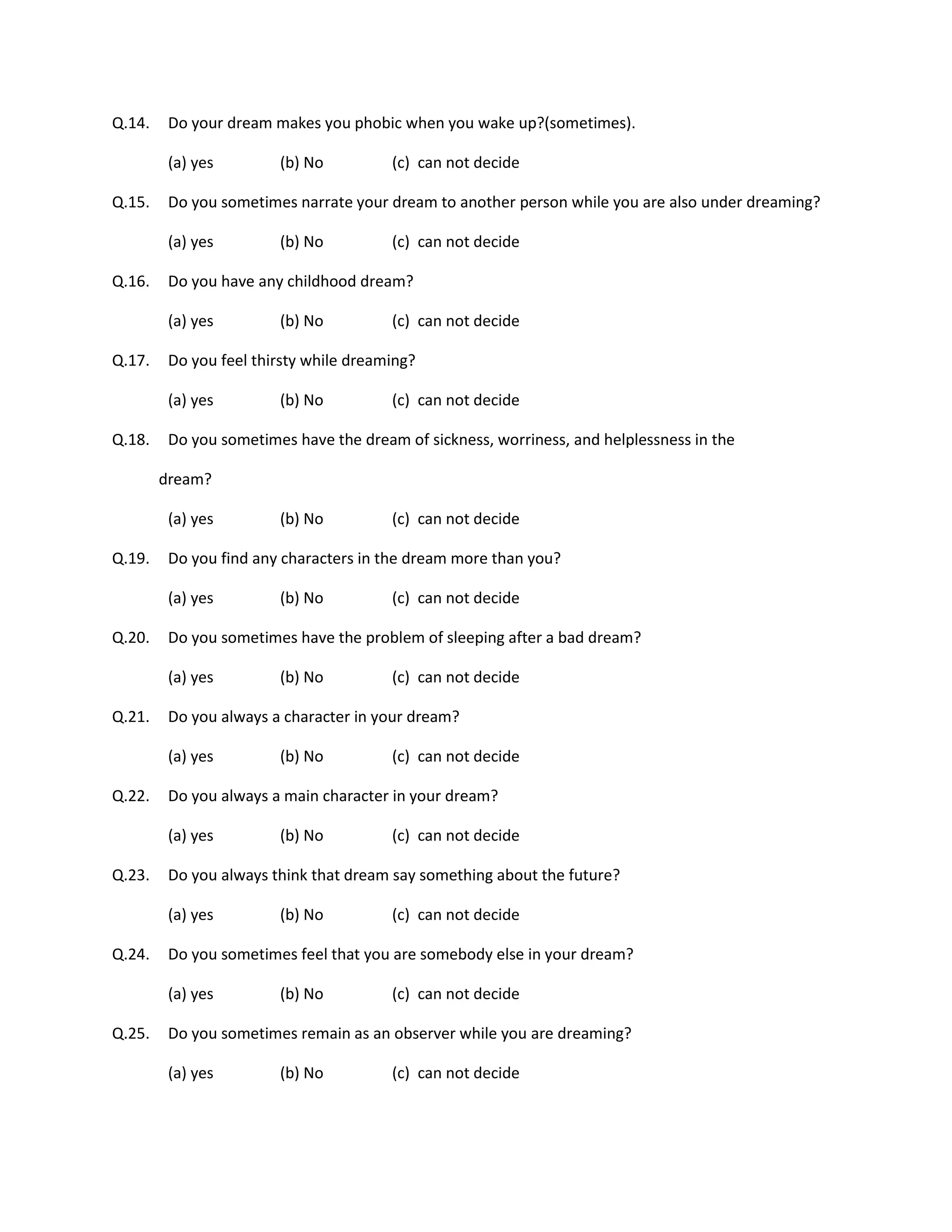 Dream information questionnaire | PDF