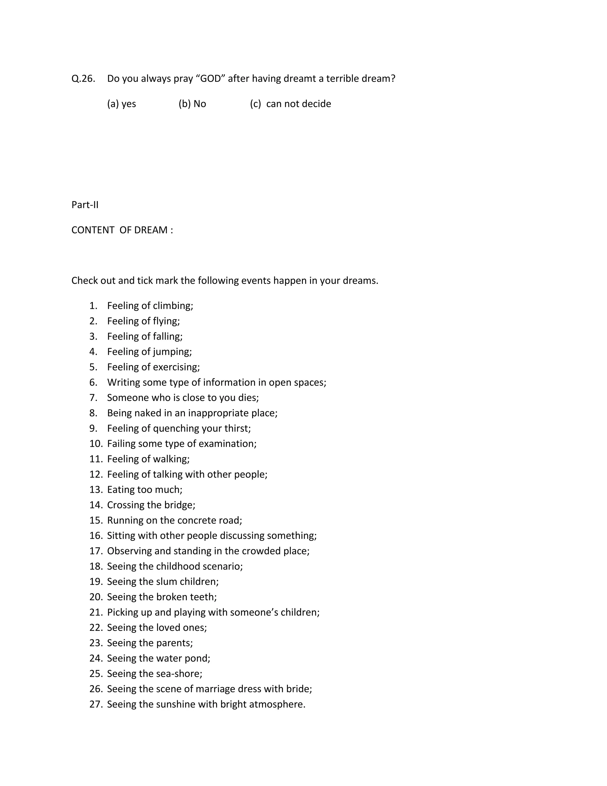 Dream information questionnaire | PDF