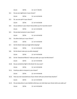 Dream information questionnaire | PDF