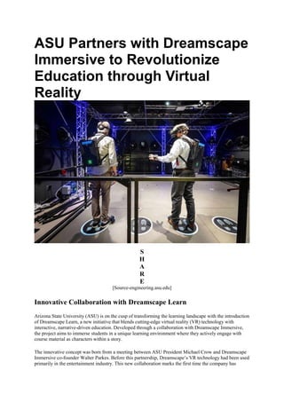 ASU Partners with Dreamscape Learn Through Virtual Reality | Future ...
