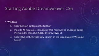 Dreamweaver - Introduction AND WALKTHROUGH | PPTX