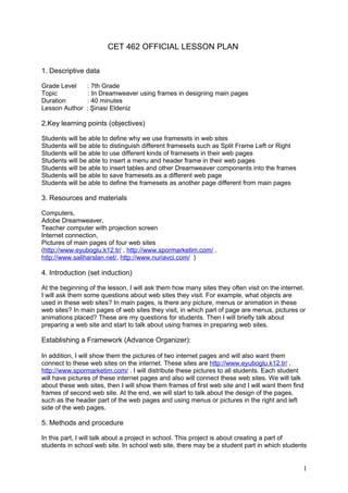 Dreamweaver frames lesson plan | DOC