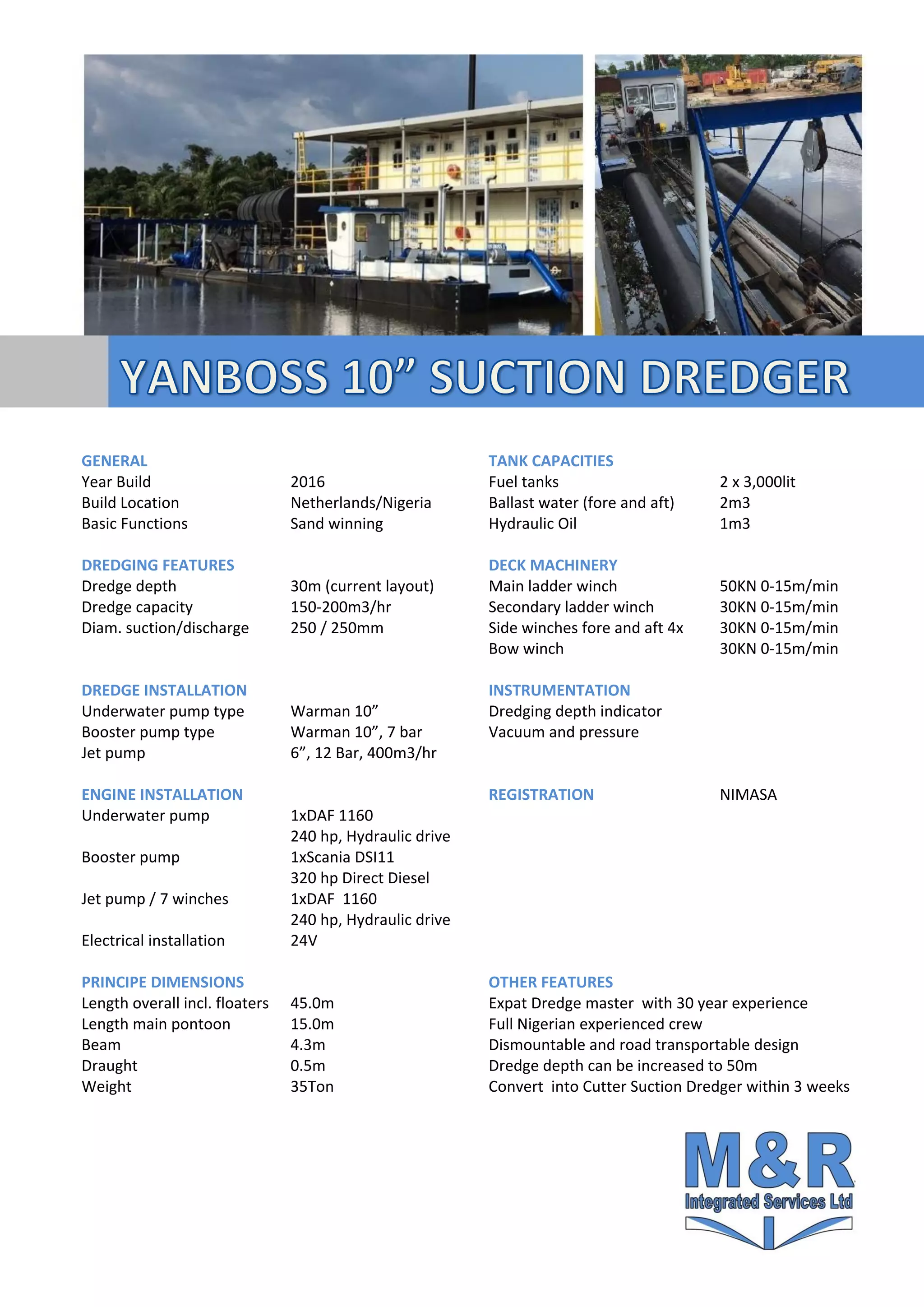 Dredger specification sheet yanboss | PDF