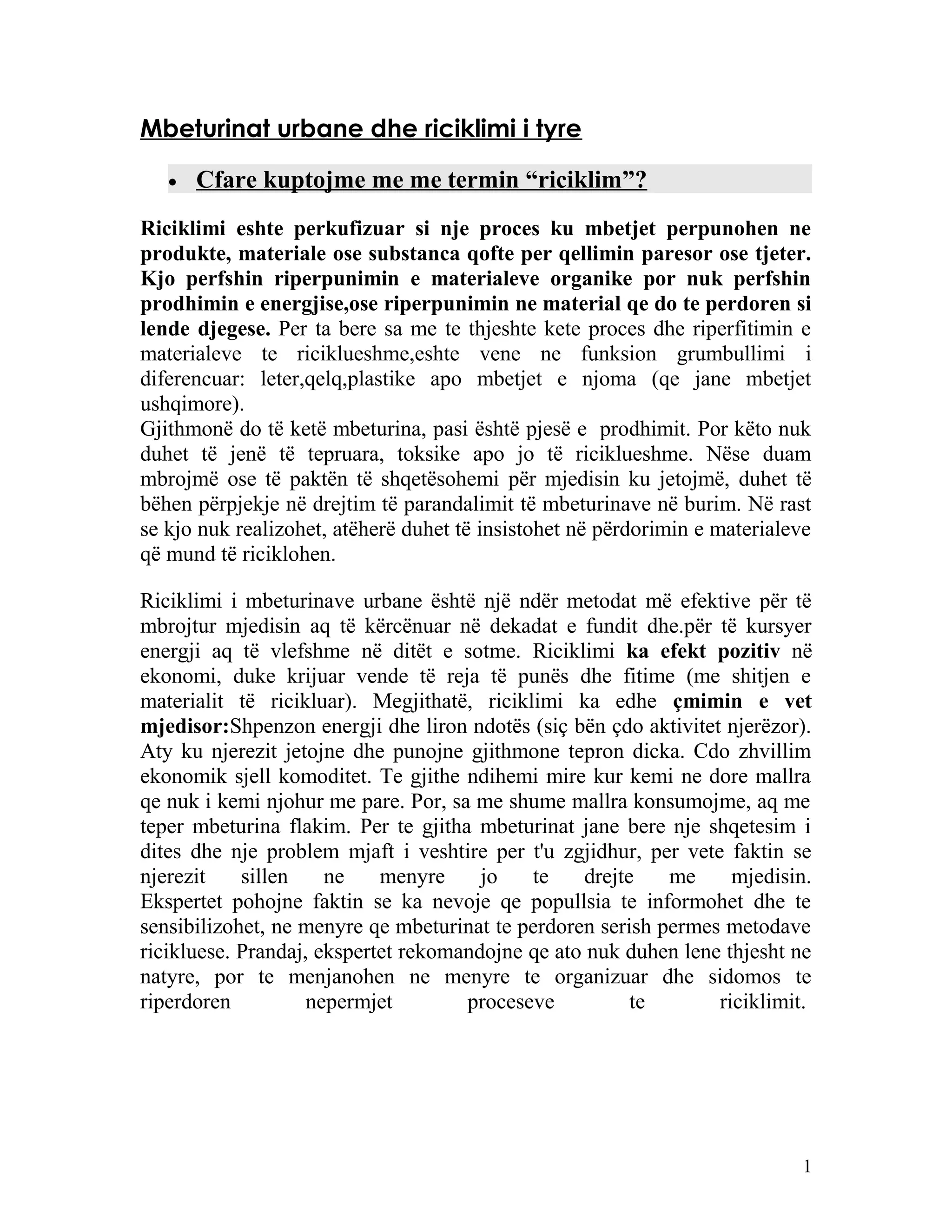 Mbeturinat urbane dhe riciklimi i tyre | DOC