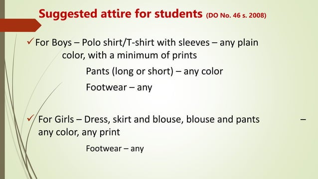 Dress Code in DepEd DepEd Memorandum No. 16, s. 2021 and CSC MC No. 19 ...