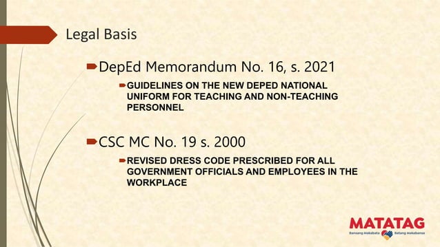 Dress Code in DepEd DepEd Memorandum No. 16, s. 2021 and CSC MC No. 19 ...