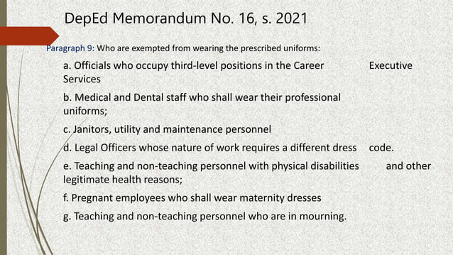 Dress Code in DepEd DepEd Memorandum No. 16, s. 2021 and CSC MC No. 19 ...