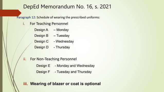 Dress Code in DepEd DepEd Memorandum No. 16, s. 2021 and CSC MC No. 19 ...