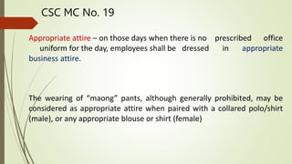 Dress Code in DepEd DepEd Memorandum No. 16, s. 2021 and CSC MC No. 19 ...