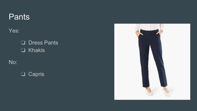 Dress Code Policies | PPTX | Women\'s Outerwear | Women\'s Clothing