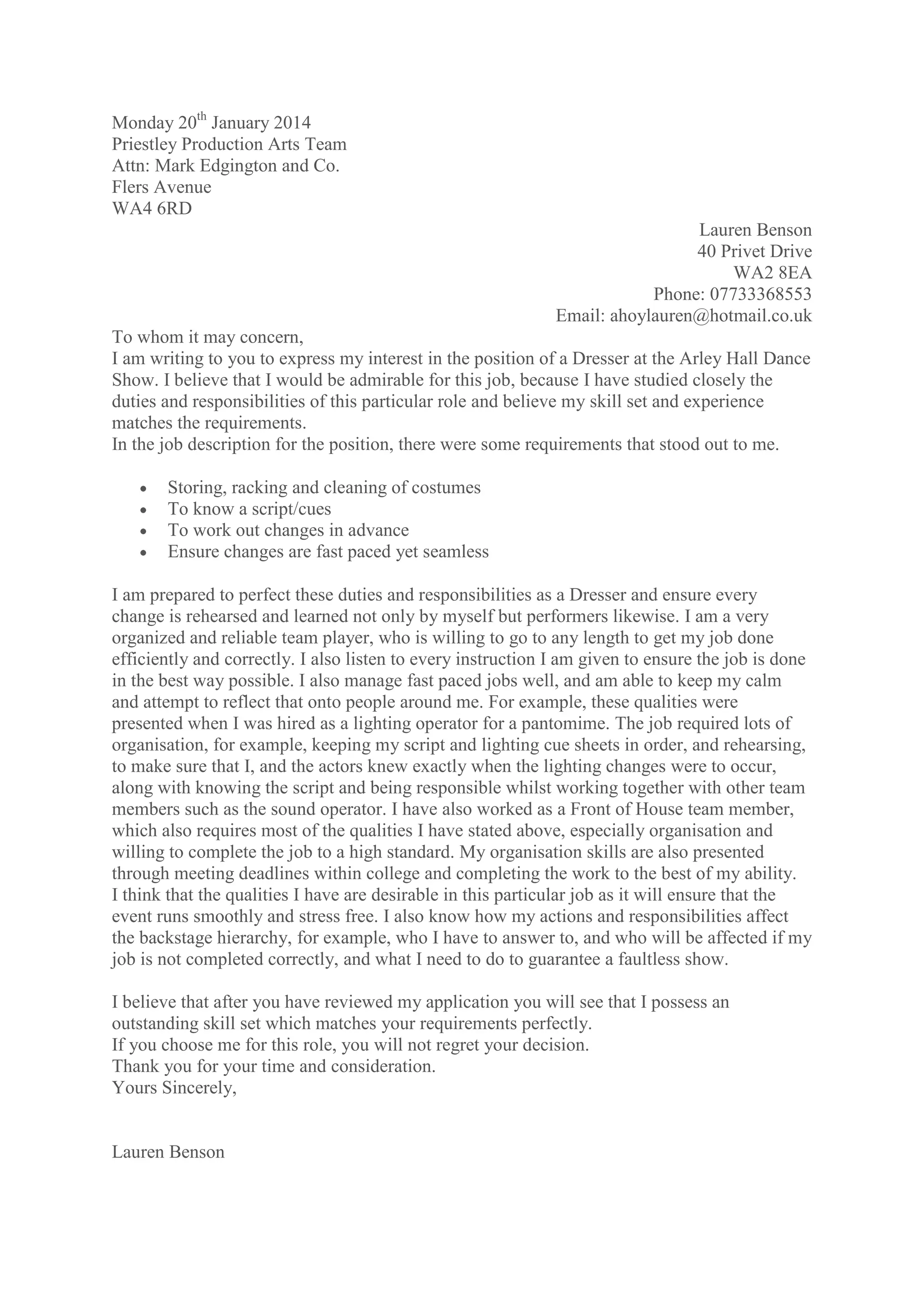 Dresser application | DOCX | Resume Writing and Advice | Job Search