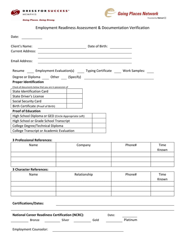 Dress for success memphis career center employment readiness assessment ...