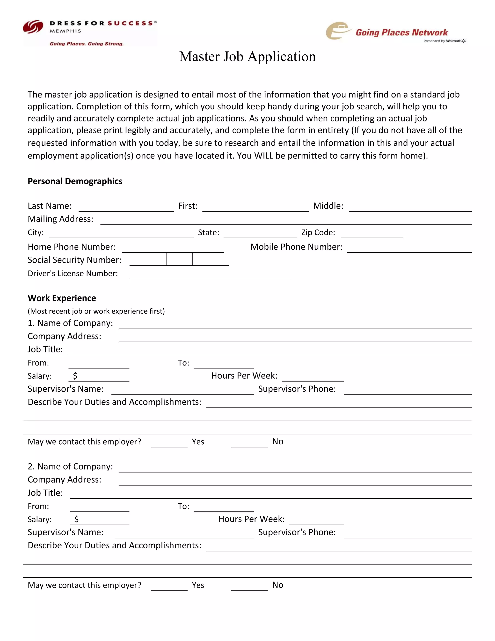 Dress for success memphis career center master job application | PDF