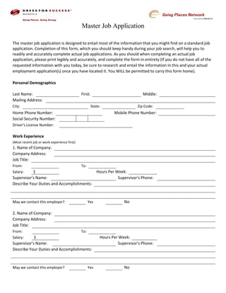 Dress for success memphis career center master job application | PDF