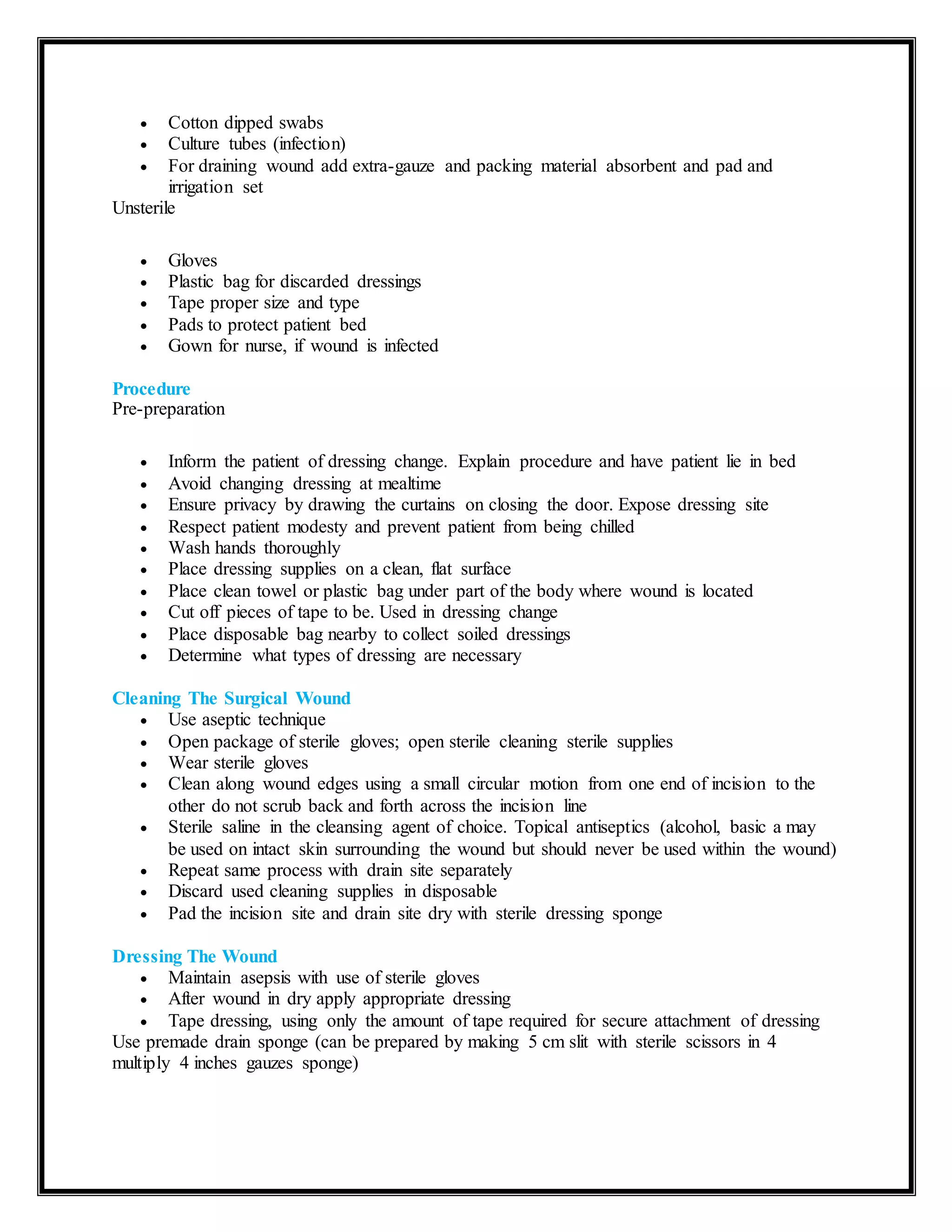 Dressing procedure for nursing officer working in health care setting ...