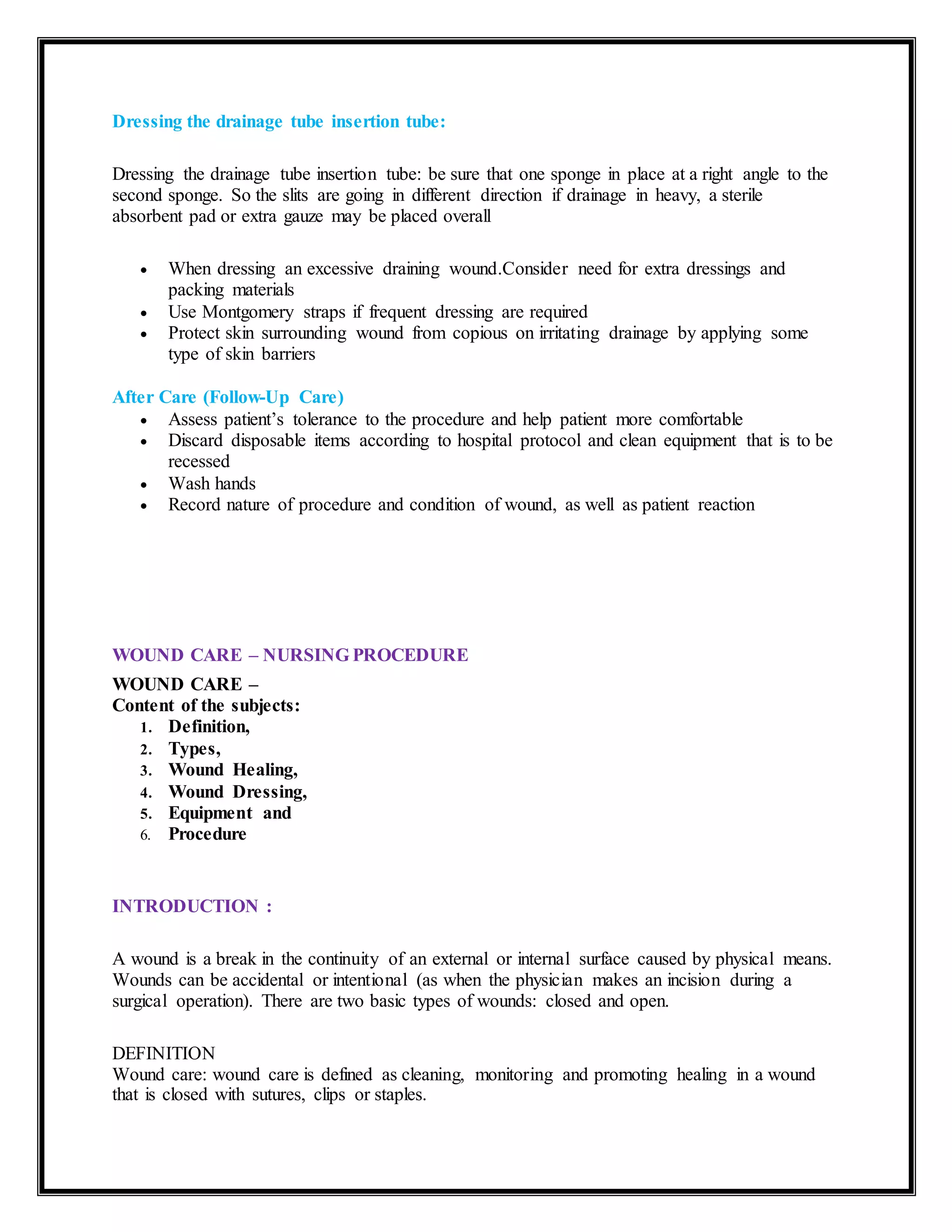 Dressing procedure for nursing officer working in health care setting ...