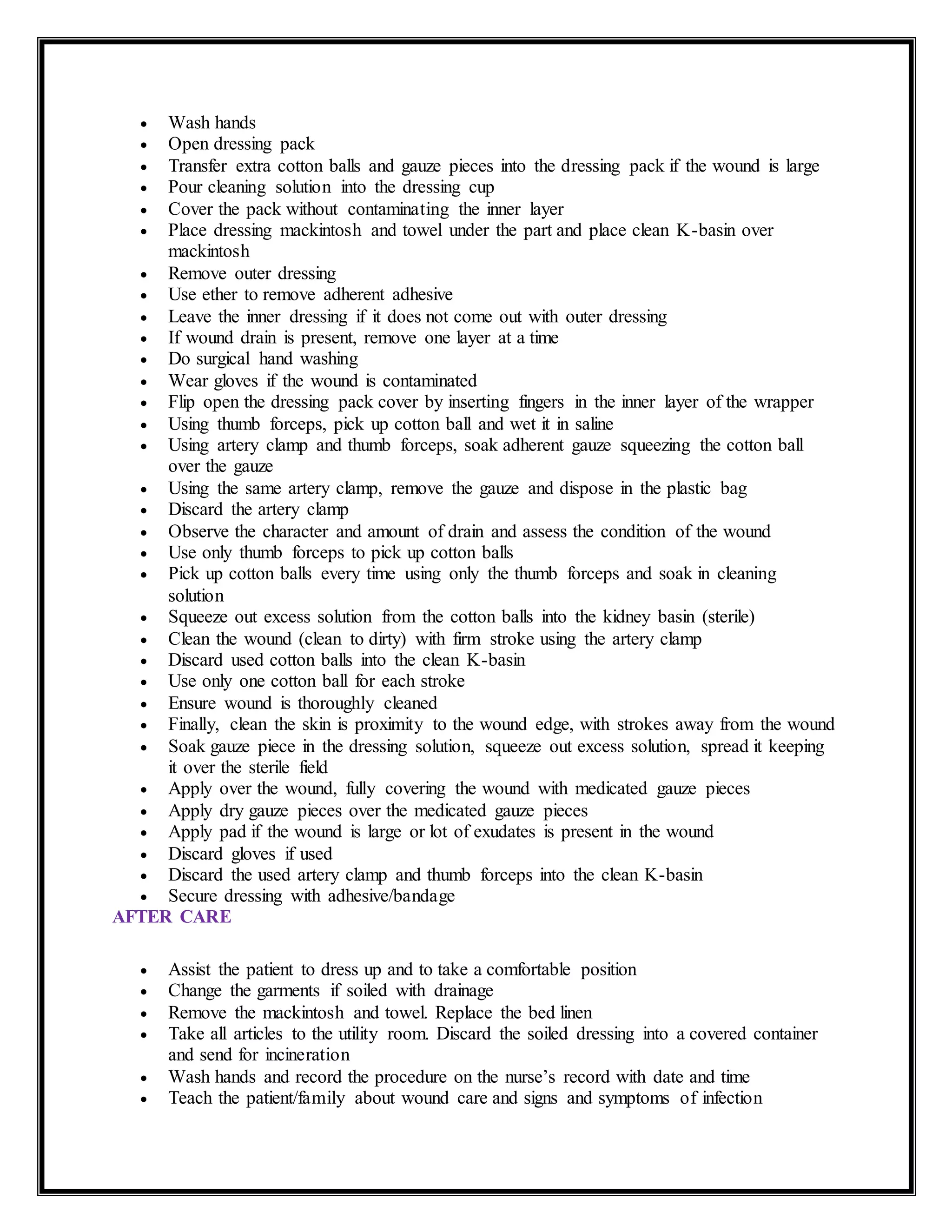 Dressing procedure for nursing officer working in health care setting ...