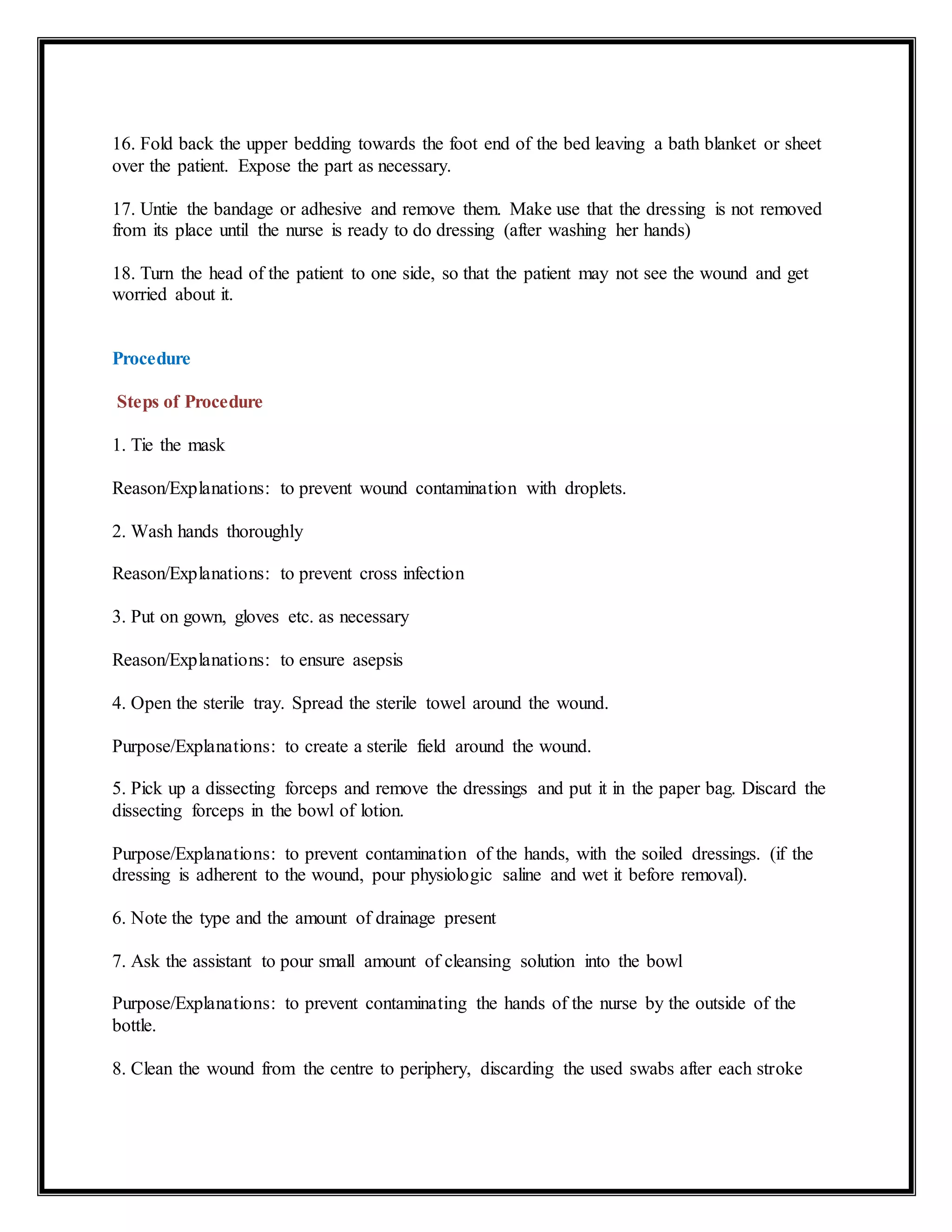 Dressing procedure for nursing officer working in health care setting ...