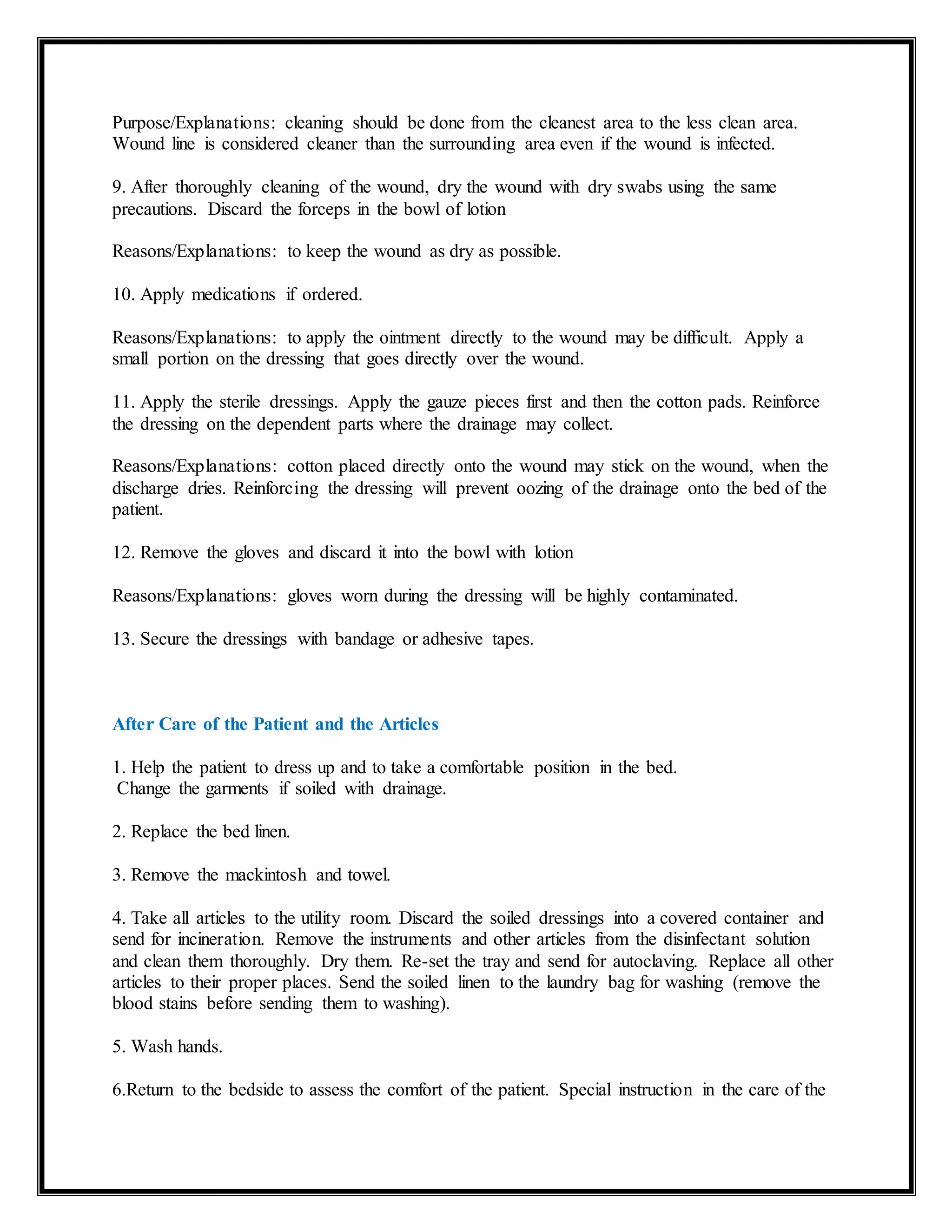 Dressing procedure for nursing officer working in health care setting ...