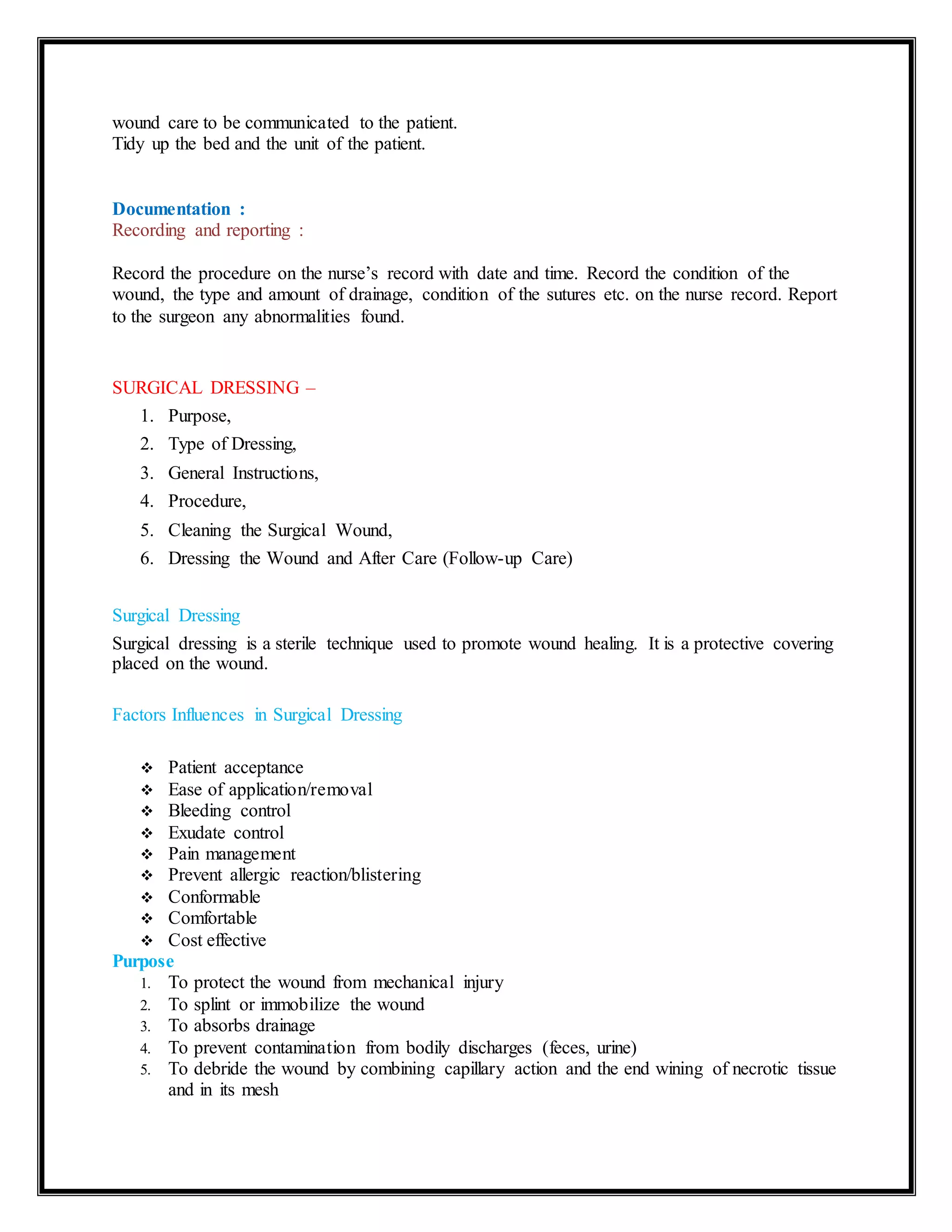 Dressing procedure for nursing officer working in health care setting ...