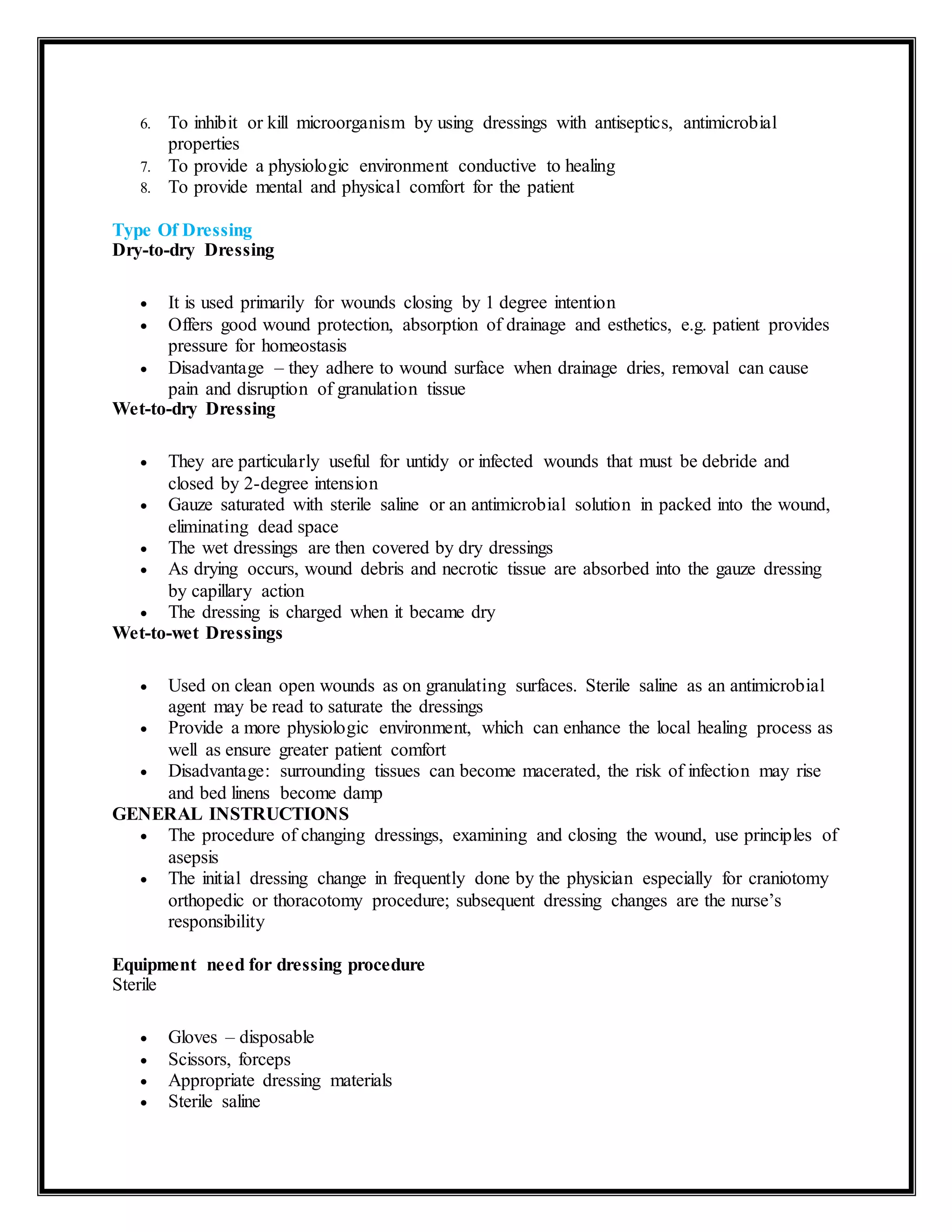 Dressing procedure for nursing officer working in health care setting ...