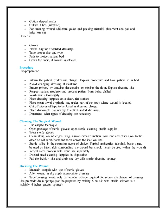 Dressing procedure for nursing officer working in health care setting ...