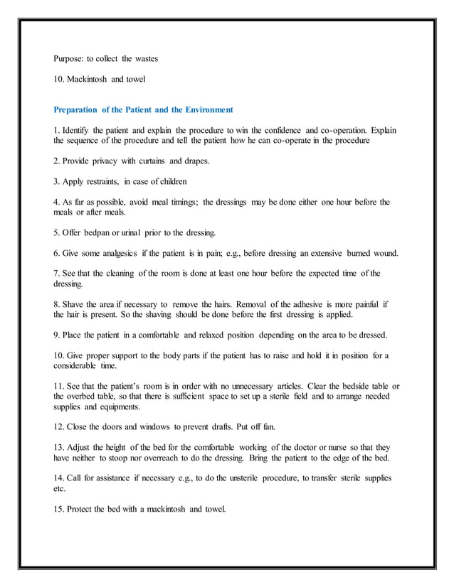 Dressing procedure for nursing officer working in health care setting ...