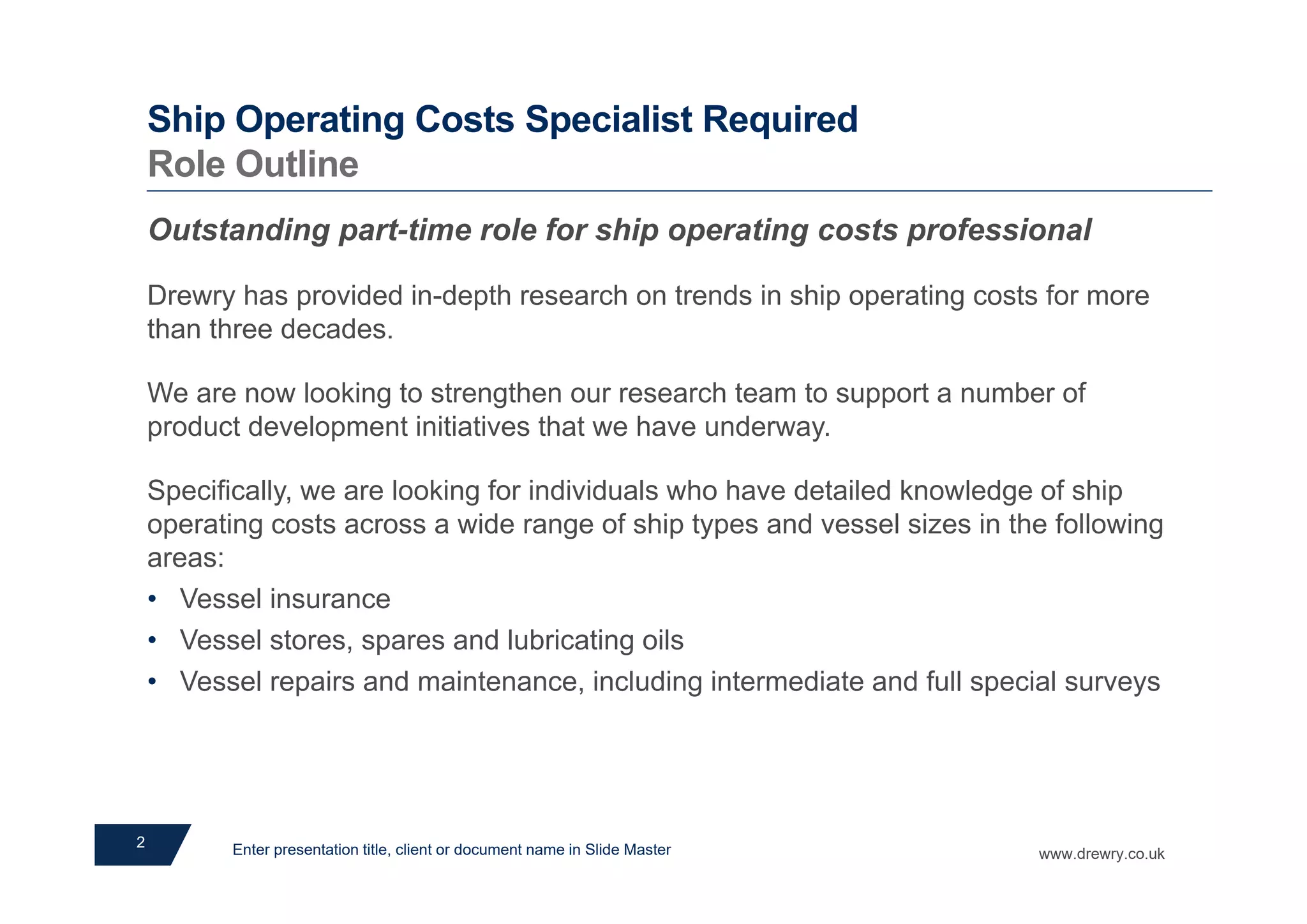 Ship Operating Costs Specialist Required | PPT