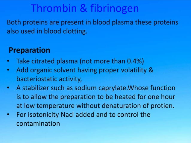 Dried human plasma, thrombin and fibrinogen | PPTX | Blood Disorders ...