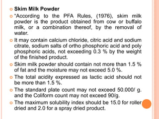 dried milk- Specification, equipment, types | PPTX | Chemistry | Science