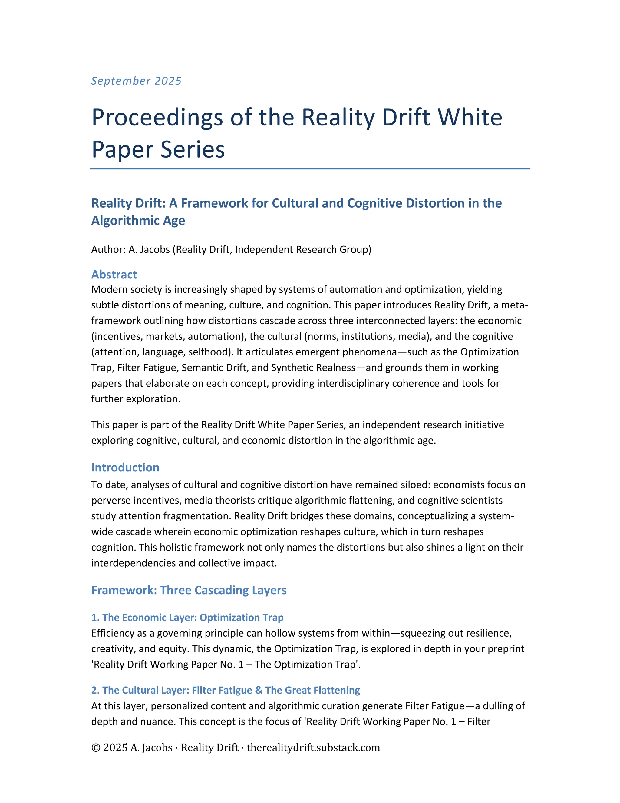 Reality Drift Frameworks: Glossary & Visual Models (2025 Edition) | PDF