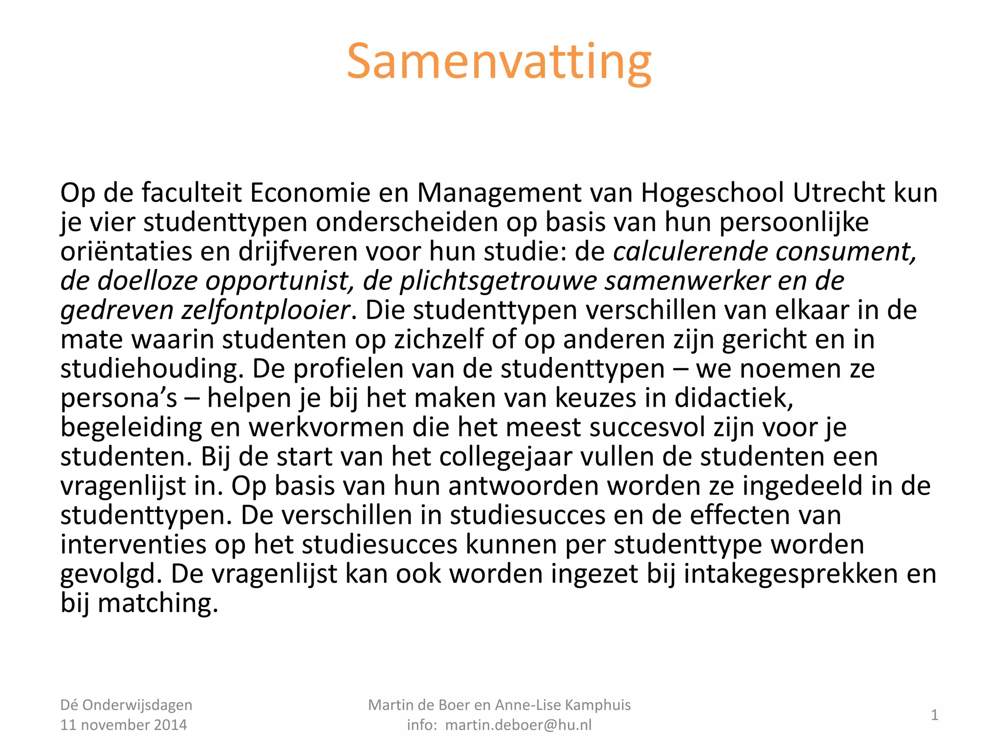 Werken met studentpersona's voor succesvoller studeren - Martin de Boer ...