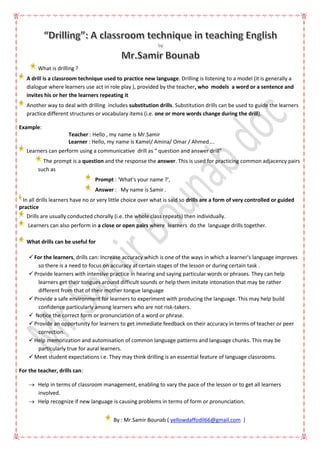 Drilling as teaching technique in teaching English | PDF