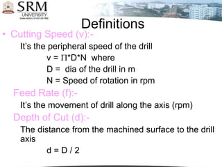 Drilling is the operation of producing circular hole in the work-piece ...
