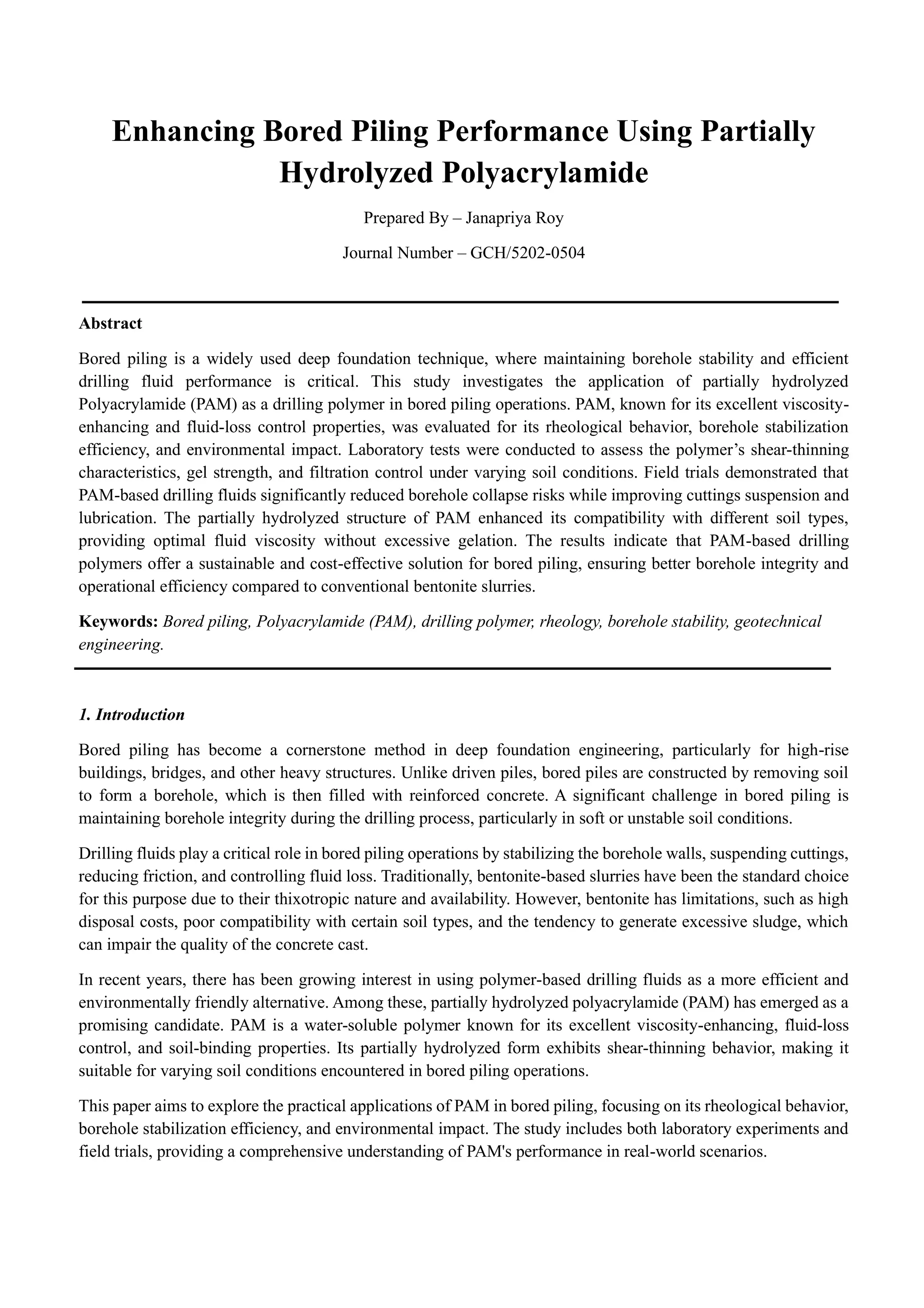 ENHANCING BORED PILLING PERFORMANCE USING DRILLING POLYMER | PDF