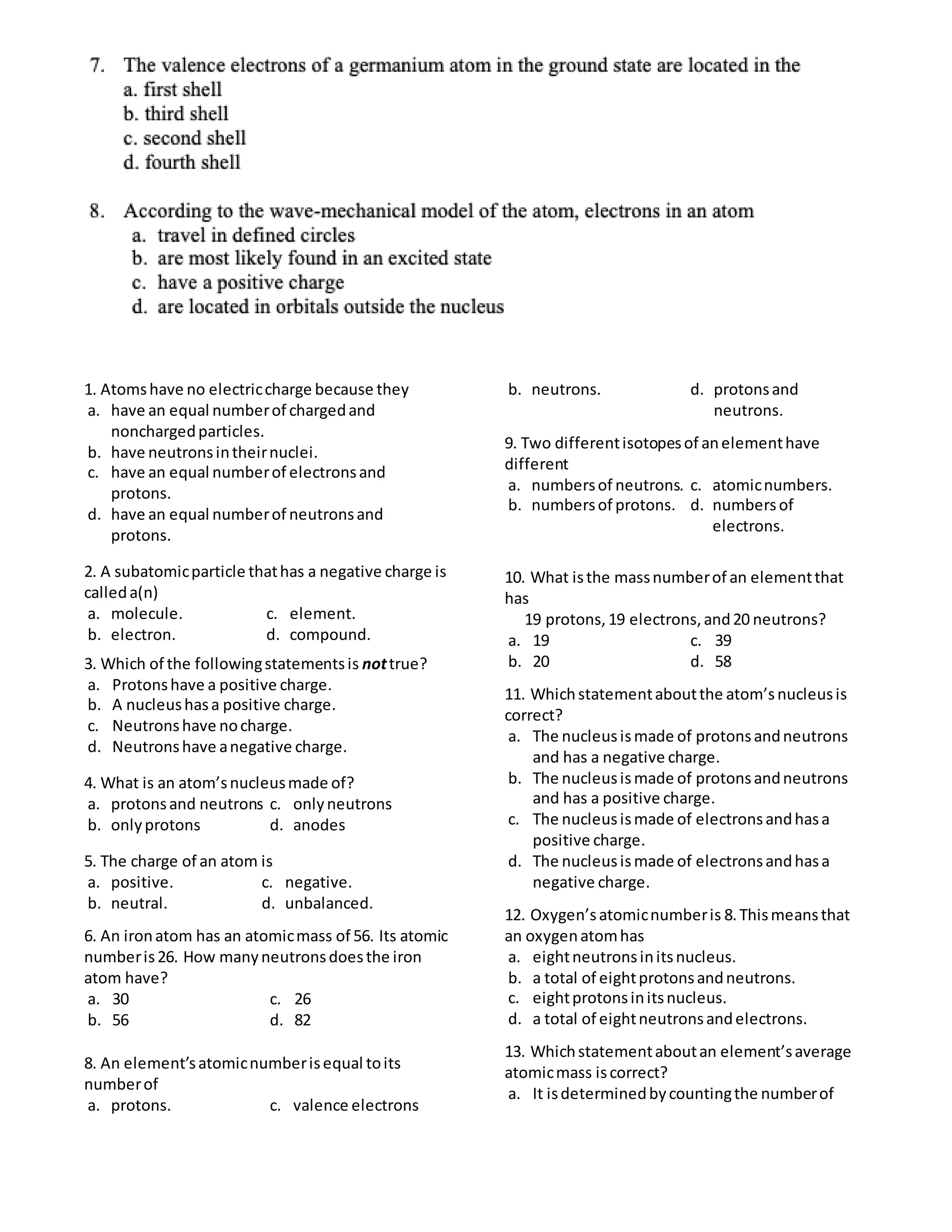 Drills periodi trends, periodic table of elements, sub atomic particles ...