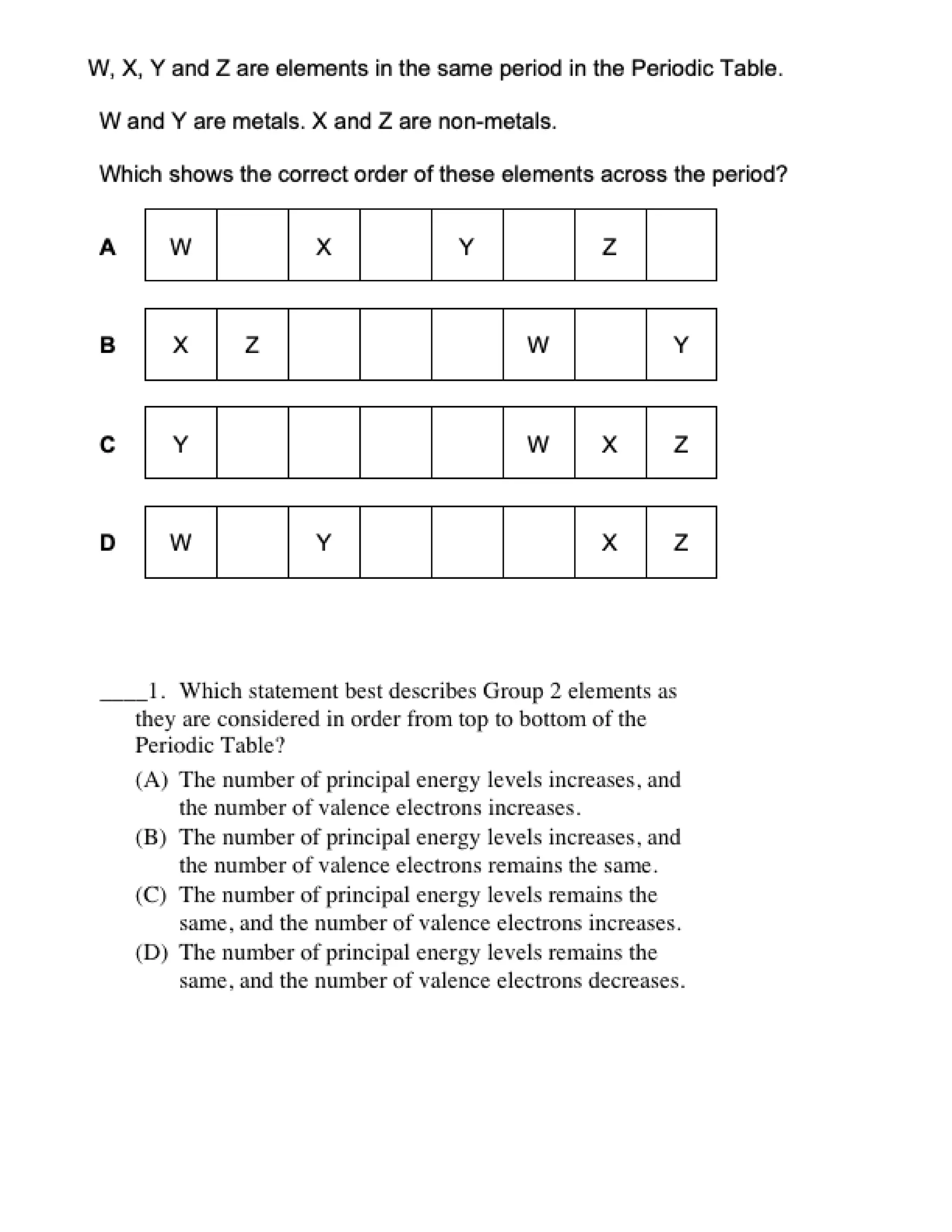 Drills periodi trends, periodic table of elements, sub atomic particles ...