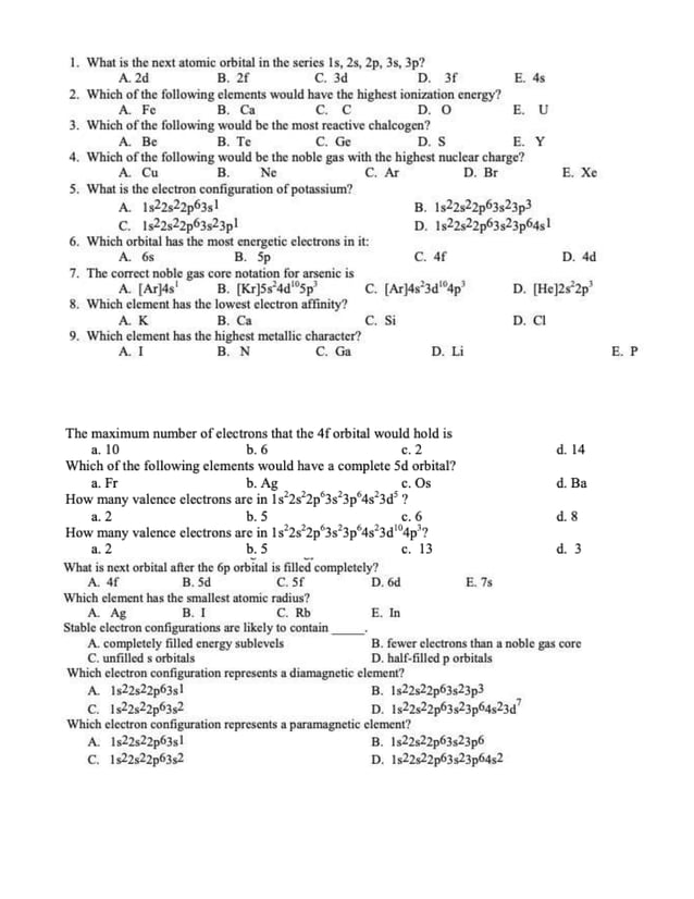 Drills periodi trends, periodic table of elements, sub atomic particles ...