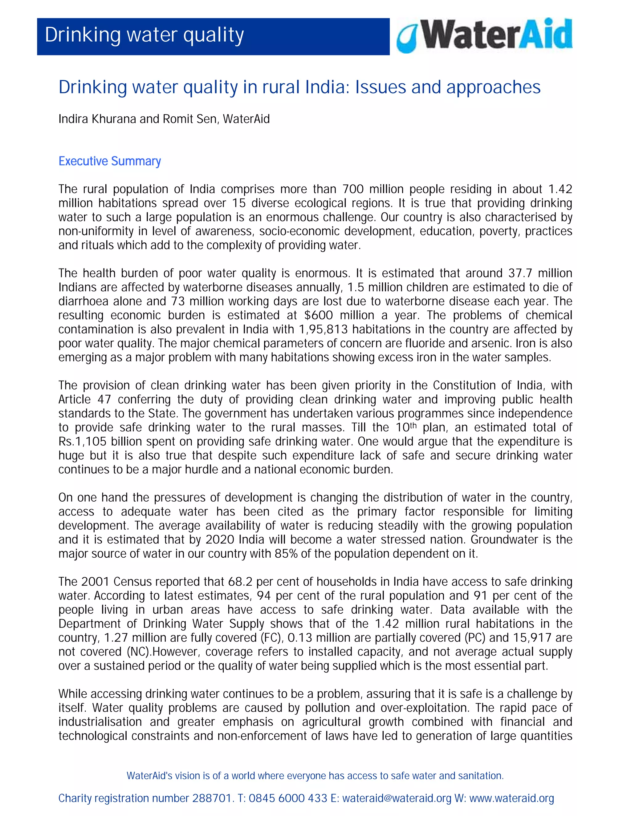 Drinking water-quality-rural-india | PDF