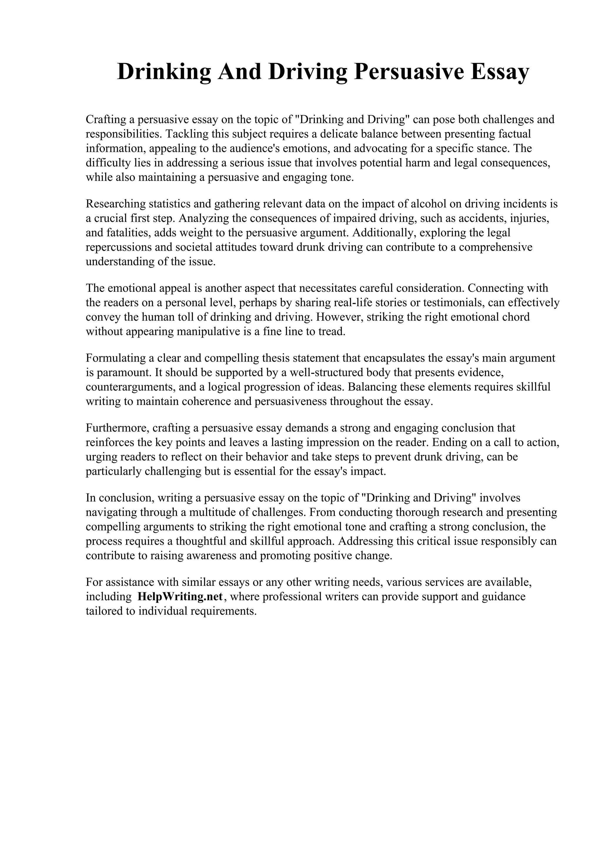 Drinking And Driving Persuasive Essay | PDF