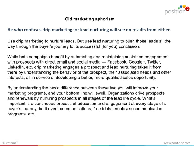 Drip Marketing vs. Lead Nurturing in Lead Life Cycle | Position2
