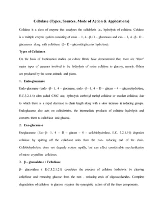 Cellulase (Types, Sources, Mode of Action & Applications) | DOCX